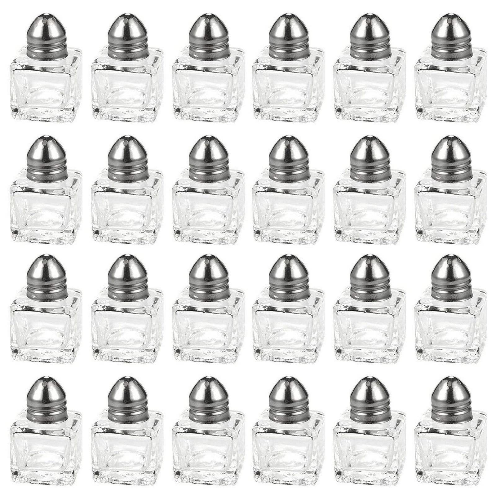 Set of 24 Mini Salt and Pepper Shakers (Glass and Stainless Steel, 0.5 oz)