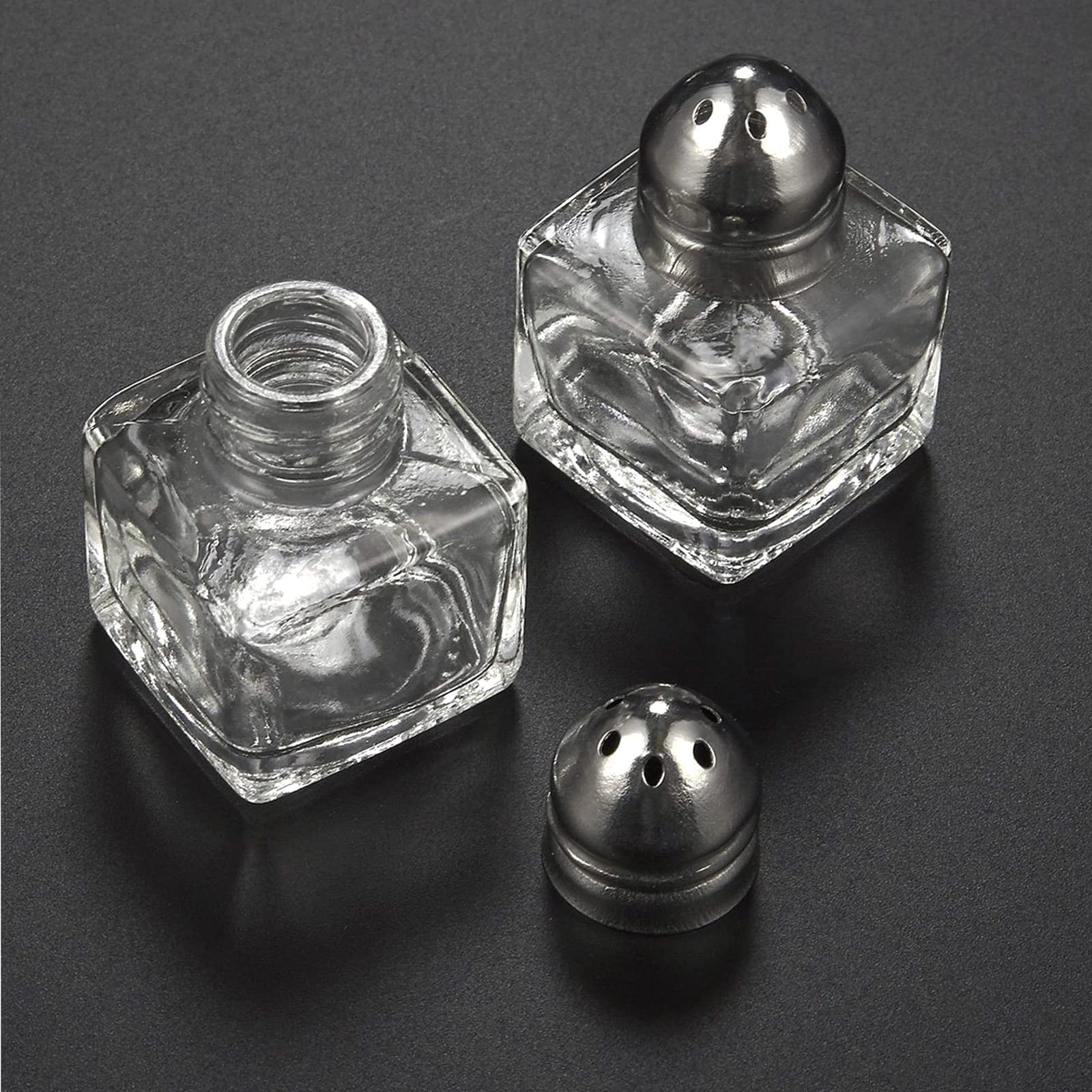 Set of 24 Mini Salt and Pepper Shakers (Glass and Stainless Steel, 0.5 oz)