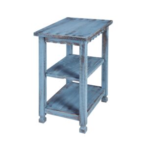 rustic cottage end table with 2 shelves - farmhouse style | 15d x 20w x 27h in | select hardwoods for durability | square, turned legs | wipe clean | blue finish | living room furniture