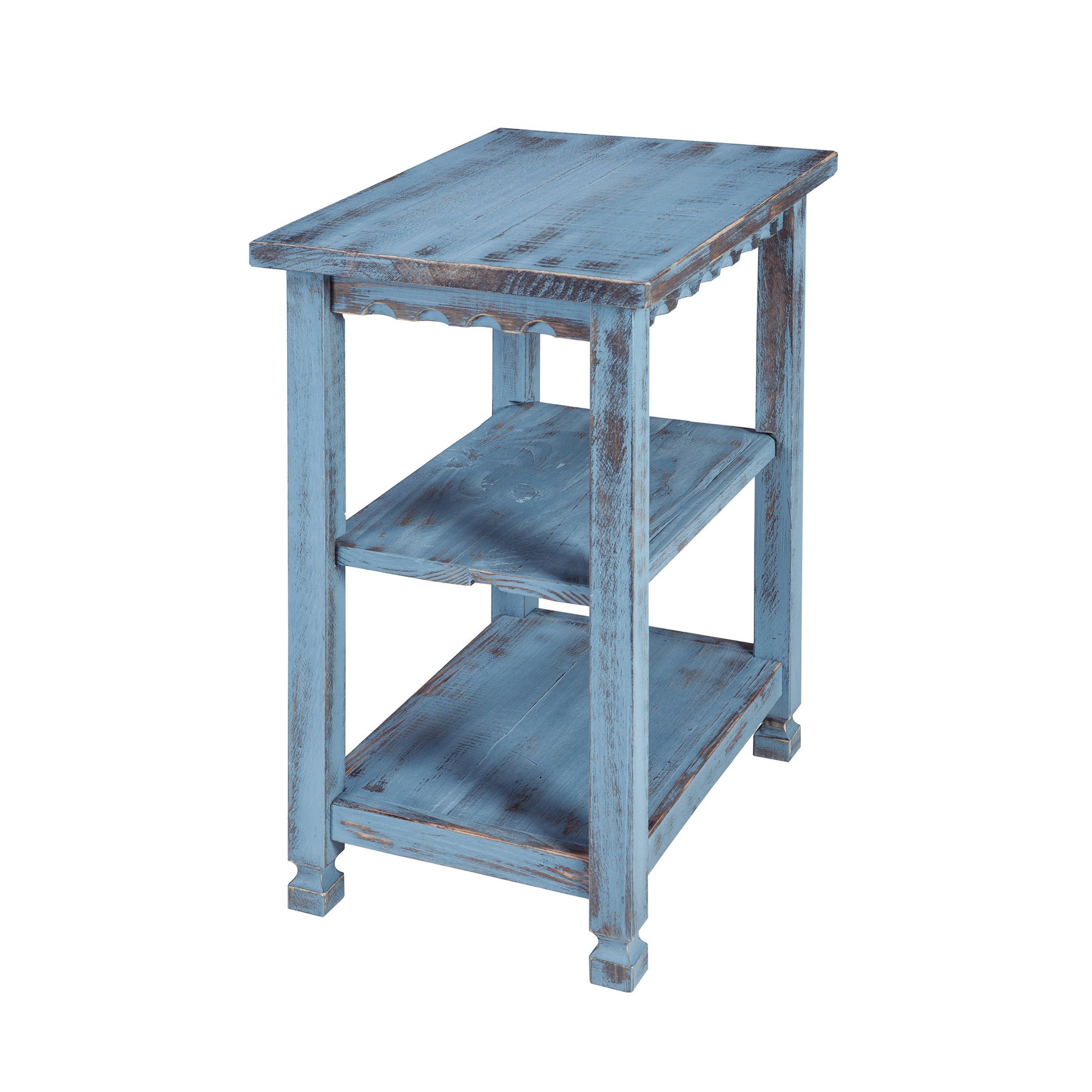 Rustic Cottage End Table with 2 Shelves - Farmhouse Style | 15D x 20W x 27H in | Select Hardwoods for Durability | Square, Turned Legs | Wipe Clean | Blue Finish | Living Room Furniture