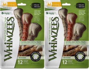 whimzees natural grain free dental dog treats, brushzees (medium size for 25-40 pound dogs / 12 per pack) (medium (24 count))2