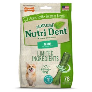 nylabone nutri dent dog dental treats - natural dog teeth cleaning & breath freshener - dental treats for dogs - fresh breath flavor, mini (78 count)