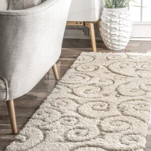 nuloom maisha contemporary shag runner rug, 2' 8" x 8', cream