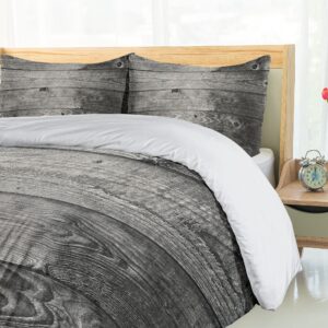 Ambesonne Dark Grey Duvet Cover Set, Ombre Style Grunge Wooden Planks Rustic Timber Oak Wall Rough Texture Image, Decorative 3 Piece Bedding Set with 2 Pillow Shams, Queen Size, Grey Black