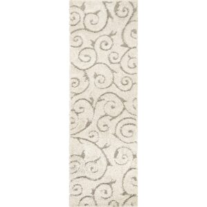 nuLOOM Maisha Contemporary Shag Runner Rug, 2' 8" x 8', Cream