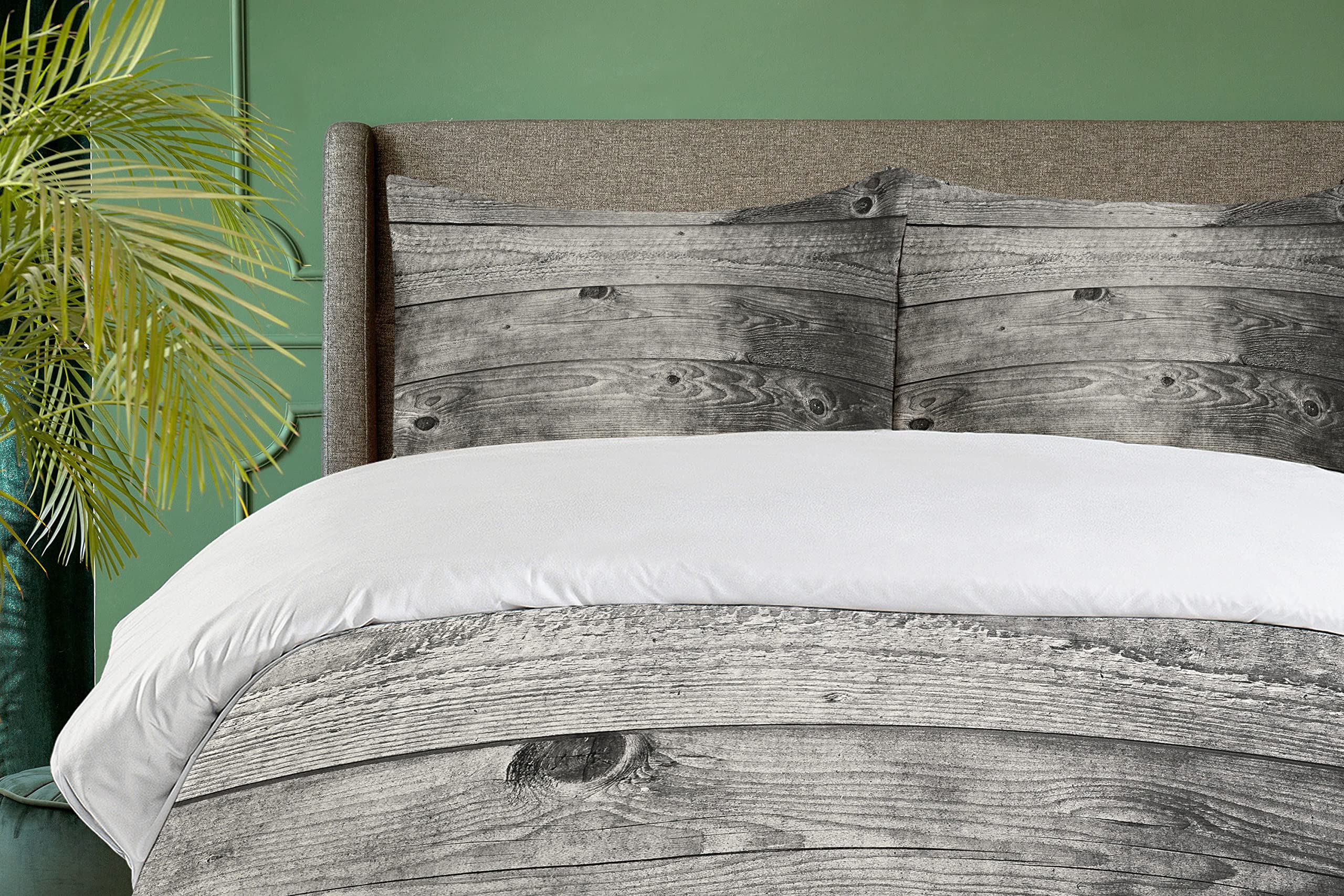 Ambesonne Dark Grey Duvet Cover Set, Ombre Style Grunge Wooden Planks Rustic Timber Oak Wall Rough Texture Image, Decorative 3 Piece Bedding Set with 2 Pillow Shams, Queen Size, Grey Black