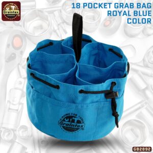 Graintex GB2892 18 Pockets Grab Bag Royal Blue Color Rip-stop Canvas Drawstring Closure, Small Parts Organizer Bag, Parachute Canvas Bag for Screws, Small Tools, Small Parts