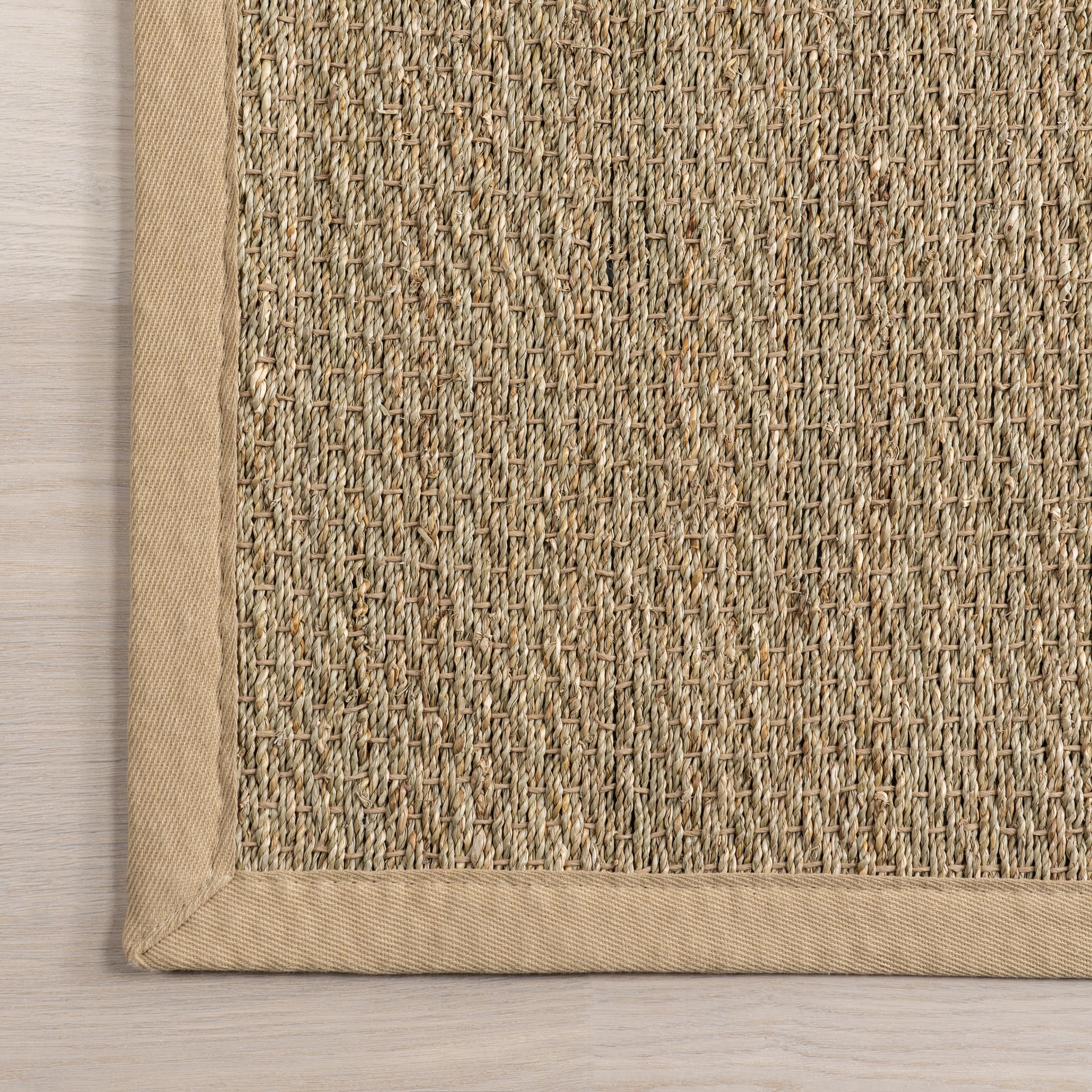 nuLOOM 3x5 Elijah Seagrass Area Rug, Beige, Solid Farmhouse Style, Cotton Bordered, Basketweave, Natural Fiber, For Bedroom, Dining Room, Living Room, Hallway, Office, Kitchen, Entryway