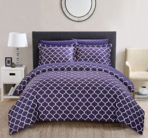 chic home 3 piece brooklyn duvet cover set, queen, plum