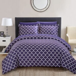 Chic Home 3 Piece Brooklyn Duvet Cover Set, Queen, Plum