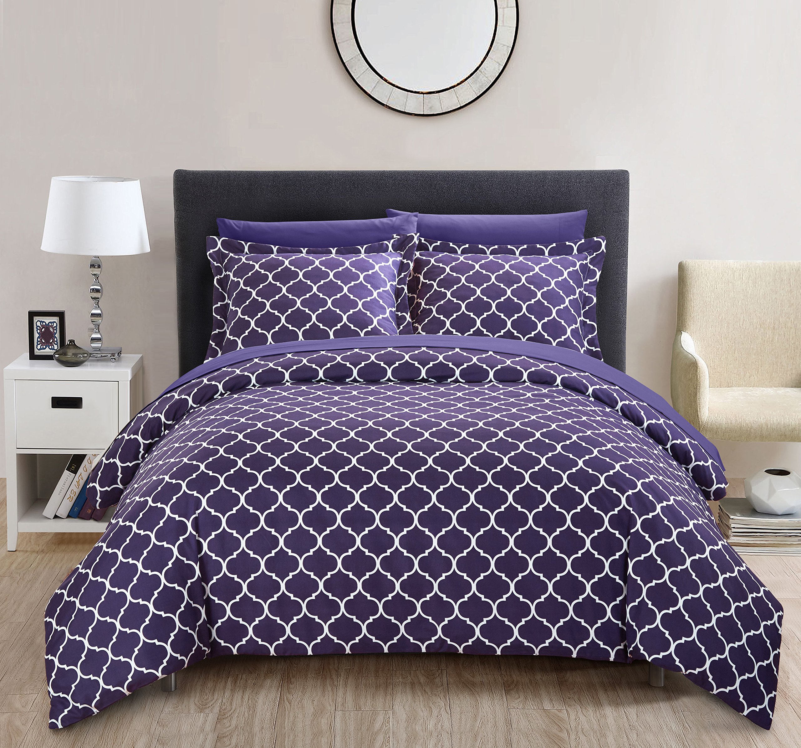 Chic Home 3 Piece Brooklyn Duvet Cover Set, Queen, Plum