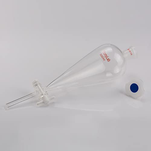 stonylab Borosilicate Glass 500 ml Heavy Wall Conical Separatory Funnel with 24/29 Joints and PTFE Stopcock, 500 ml