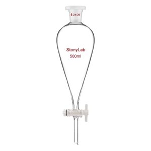 stonylab borosilicate glass 500 ml heavy wall conical separatory funnel with 24/29 joints and ptfe stopcock, 500 ml