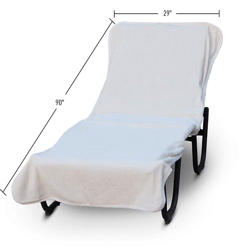 Luxury Hotel Spa Pool Fitted, Solid Terry Cloth Chase Lounge Cover 100% Ring-Spun Turkish Cotton, Soft and Absorbent Hottel Sized Chair Cover 90" X 29" - White