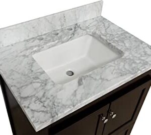 Abbey 30-inch Bathroom Vanity (Carrara/Chocolate): Includes Chocolate Cabinet with Authentic Italian Carrara Marble Countertop and White Ceramic Sink