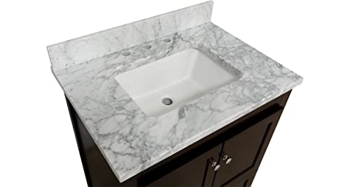 Abbey 30-inch Bathroom Vanity (Carrara/Chocolate): Includes Chocolate Cabinet with Authentic Italian Carrara Marble Countertop and White Ceramic Sink