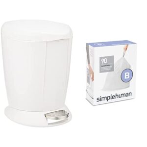 simplehuman 6 litre round step can white plastic + code b 90 pack liners