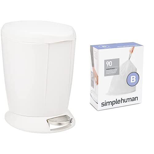 simplehuman 6 litre round step can white plastic + code B 90 pack liners