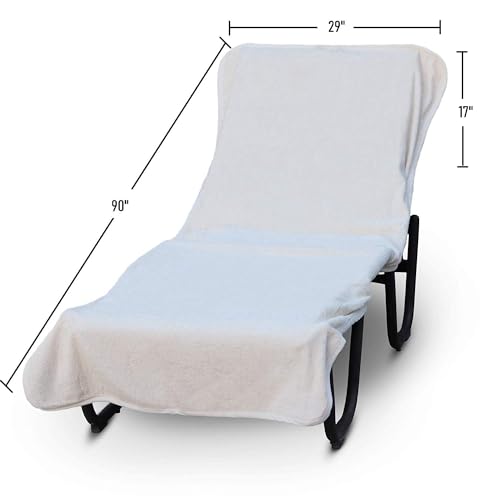 Luxury Hotel Spa Pool Fitted, Solid Terry Cloth Chase Lounge Cover 100% Ring-Spun Turkish Cotton, Soft and Absorbent Hottel Sized Chair Cover 90" X 29" - White