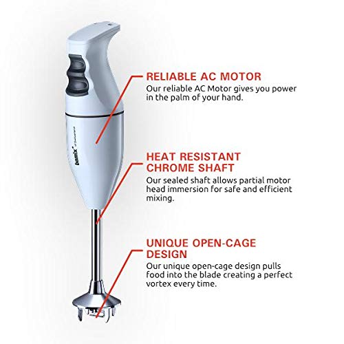 The Expert NSF bamix - Professional Immersion Hand Blender – 200W Motor- Aerating, Blending, and Chopping Blades – 2 speeds-BPA free-White/Light Grey-Ergonomic Grip