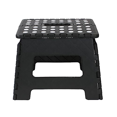 Home Basics Large Foldable Plastic Stool with Non-Slip Dots, Black