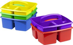 storex classroom craft caddy, 3 compartment plastic organizer with carry handle, assorted colors, 9.25 x 5.25 x 9.25 inch, case of six 5-packs (00941u06c)