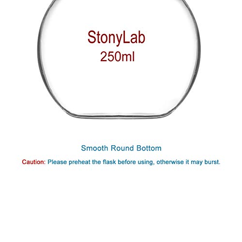 StonyLab Glass 250ml Heavy Wall Single Neck Flat Bottom Boiling Flask, with 24/40 Standard Taper Outer Joint, 250ml