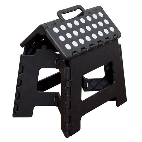 Home Basics Large Foldable Plastic Stool with Non-Slip Dots, Black