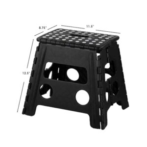 Home Basics Large Foldable Plastic Stool with Non-Slip Dots, Black