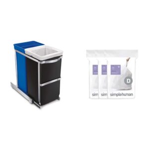 simplehuman 35 litre dual compartment under counter pull-out can heavy-duty steel frame + code d 60 pack liners