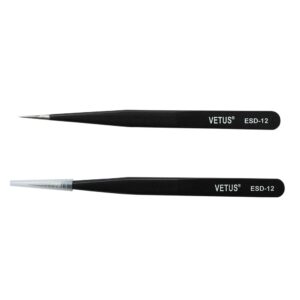 Vetus Anti-static SMD Black Tweezer Non-magnetic Stainless Steel Pointed Tip ESD-12