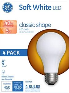 ge lighting 32577 light bulb soft white a19 led 6 (40-watt replacement), 450-lumen medium base, 4-pack, 4 piece