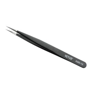 Vetus Anti-static SMD Black Tweezer Non-magnetic Stainless Steel Pointed Tip ESD-12