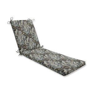 pillow perfect paisley indoor/outdoor solid back chaise lounge cushion with ties, plush fiber fill, weather, and fade resistant, 80" x 23", blue/brown tamara quartz,