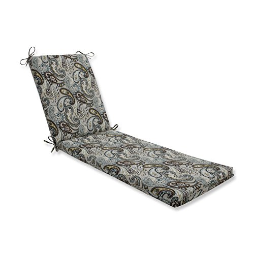 Pillow Perfect Paisley Indoor/Outdoor Solid Back Chaise Lounge Cushion with Ties, Plush Fiber Fill, Weather, and Fade Resistant, 80" x 23", Blue/Brown Tamara Quartz,