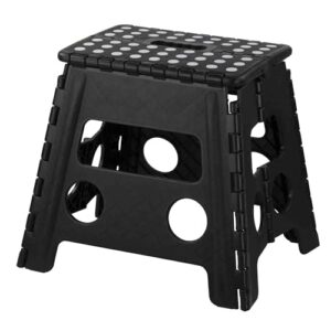 home basics large foldable plastic stool with non-slip dots, black