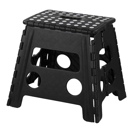 Home Basics Large Foldable Plastic Stool with Non-Slip Dots, Black