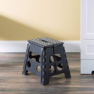 Home Basics Large Foldable Plastic Stool with Non-Slip Dots, Black