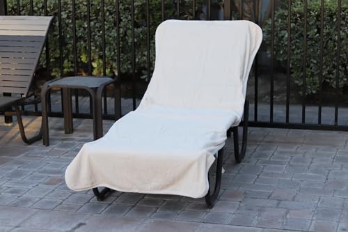 Luxury Hotel Spa Pool Fitted, Solid Terry Cloth Chase Lounge Cover 100% Ring-Spun Turkish Cotton, Soft and Absorbent Hottel Sized Chair Cover 90" X 29" - White