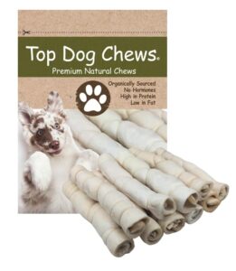 top dog chews – 9” – 11” beef cheek rolls, 10 pack, long lasting dog bones for aggressive chewers, rawhide free dog treats