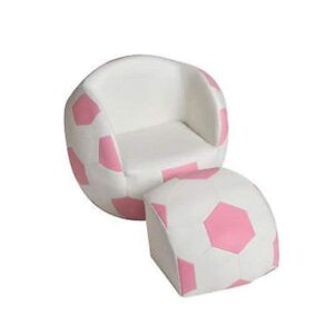 gift mark kids pink/white soccer bowl chair w pull out ottoman