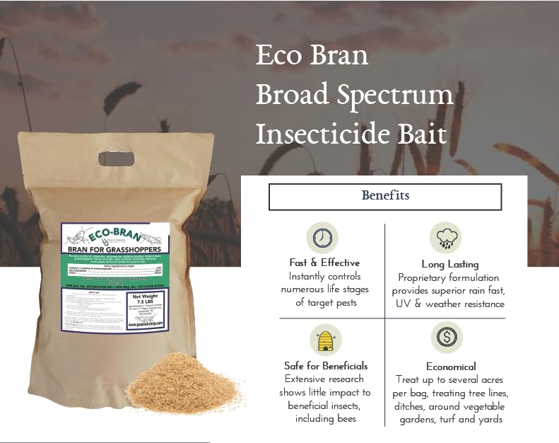 Generic Eco-Bran Broad Spectrum Grasshopper Insecticidal Bait 44 lbs - Contains 2% Carbaryl - Control of Grasshoppers, Cutworm, Locust, Mole Crickets, Sow Bugs (Roly-Poly), Ants, Beetles & More!…