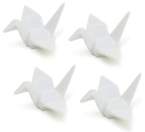 happy sales hscrcrn4, set of 4 white porcelain crane rests chopstick rest set