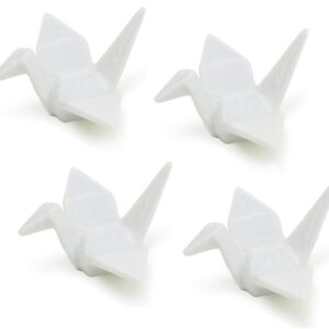 Happy Sales HSCRCRN4, Set of 4 White Porcelain Crane Rests Chopstick Rest Set