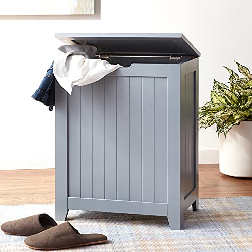 Redmon 18'' x 11.25'' x 23.25'' Contemporary Country Wainscot Style Wooden Clothes Hamper for Bedroom, Bathroom, and Laundry Room, Grey