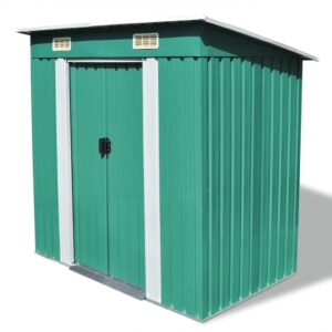 vidaxl outdoor storage shed, garden shed, metal storage shed, backyard shed for patio lawn bicycles gardening tools lawn mowers, green