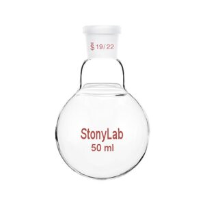 stonylab glass 50ml heavy wall single neck 1 neck round bottom flask rbf, with 19/22 standard taper outer joint - 50ml