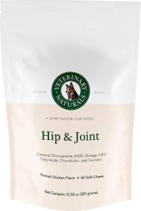 veterinary naturals hip & joint supplement for dogs - 60 soft dog chews for hip & joint support - dog vitamins and supplements with glucosamine for dogs & msm - grain-free, roasted chicken flavor