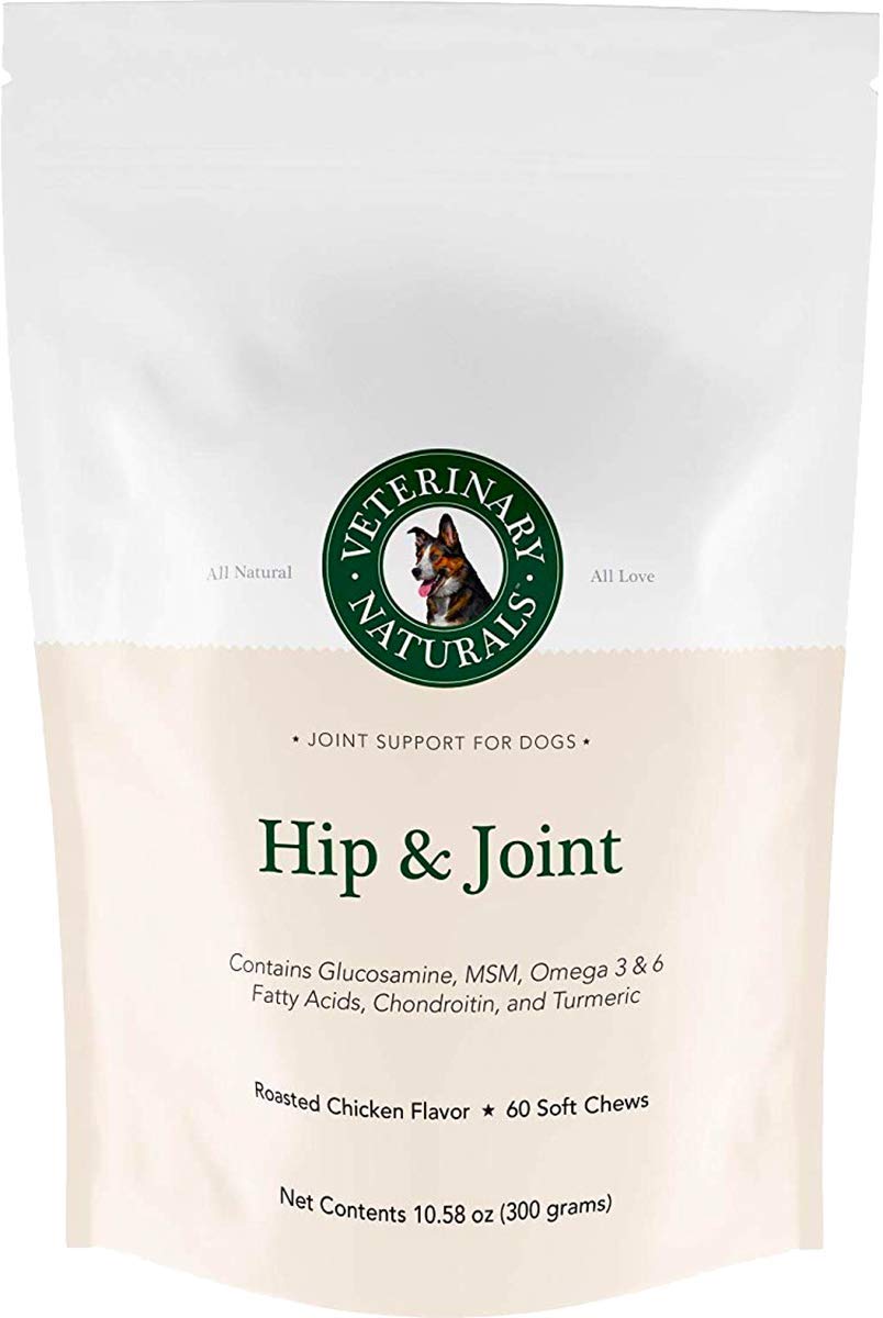 Veterinary Naturals Hip & Joint Supplement for Dogs - 60 Soft Dog Chews for Hip & Joint Support - Dog Vitamins and Supplements with Glucosamine for Dogs & MSM - Grain-Free, Roasted Chicken Flavor