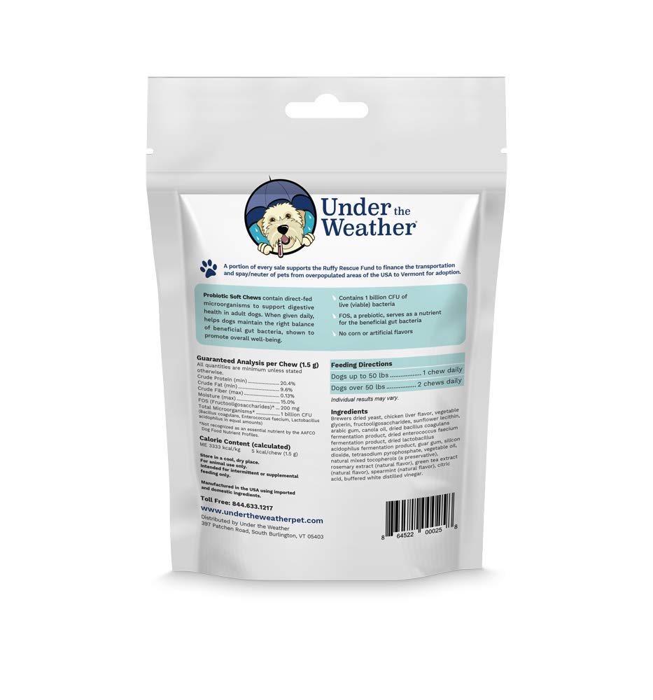 Under the Weather Pet Soft Dog Chew Supplements for Calming and Probiotics | Supports Relaxation and Normal Emotional Balance in Dogs (Probiotics, 60 Count)